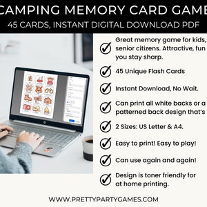 Camping Memory Game Flashcards, Memory Matching Game for Kids, Adults ...