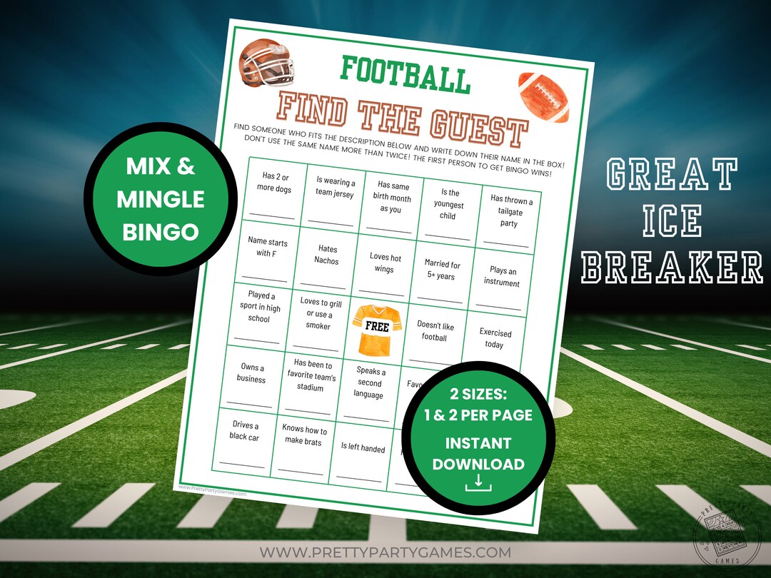 Football Mix & Mingle Bingo Card Printable, Find the Guest Sports Ice ...