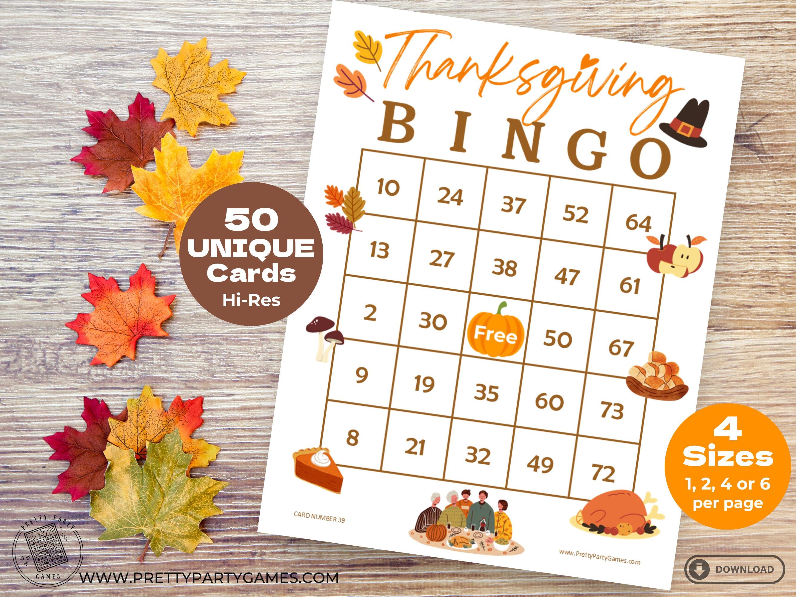 50 Thanksgiving Bingo Cards With Numbers, Printable Party Games, Autumn ...