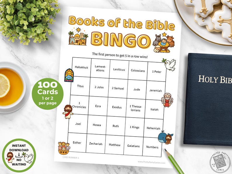 Books of the Bible Bingo Game, 100 Colorful Bible Bingo Cards for Kids ...
