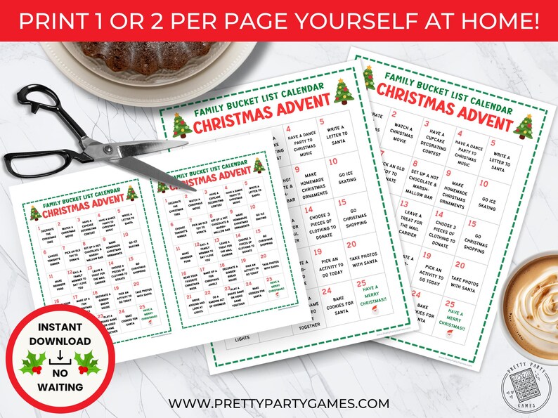 Christmas Bucket List Kids Printable, Cute Christmas Countdown Advent ...