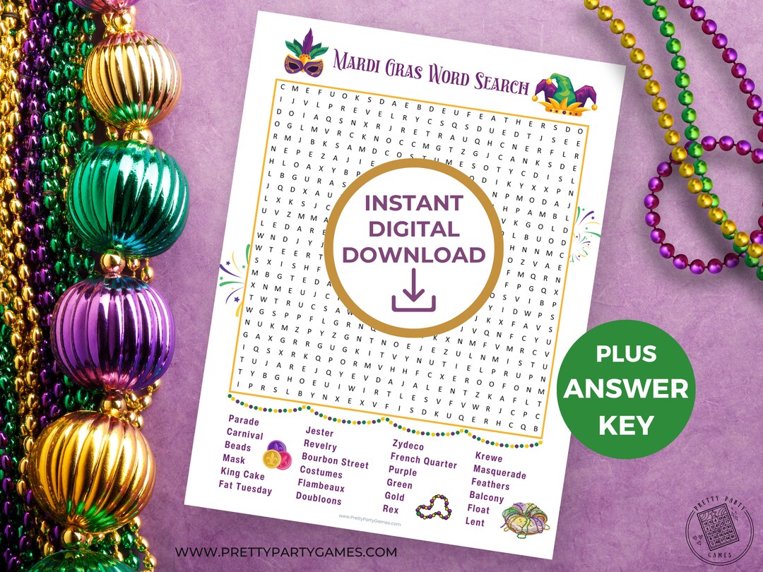 Mardi Gras Word Search Puzzle Answer Key, Mardi Gras Activities for ...