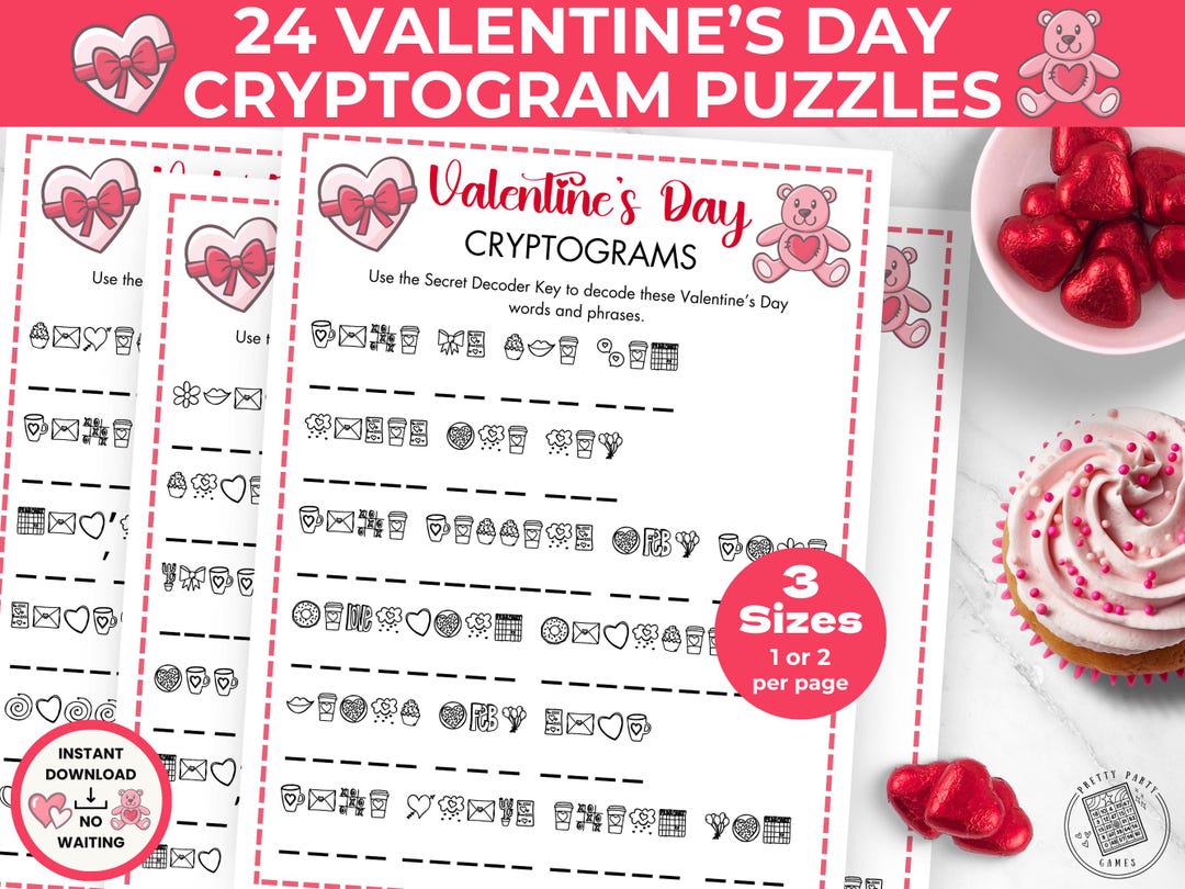 Valentines Day Cryptograms for Kids & Adults, Valentine's Day Office ...