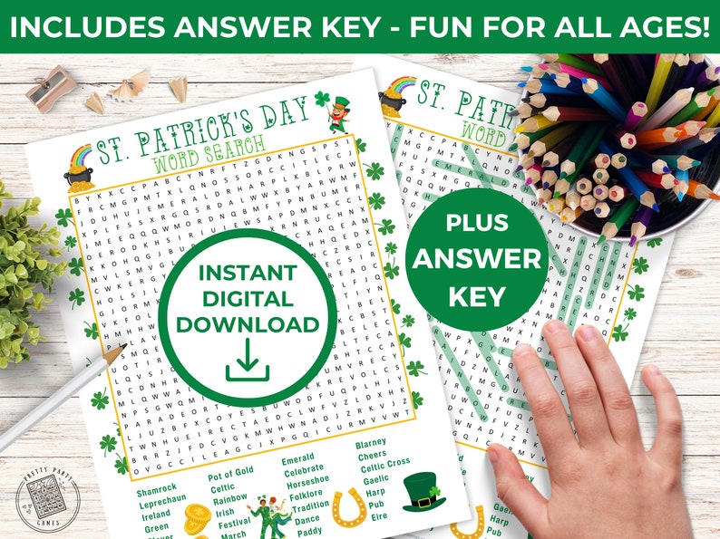 Printable St Patrick Day Word Search Game + Answer Key, Fun St. Patrick ...