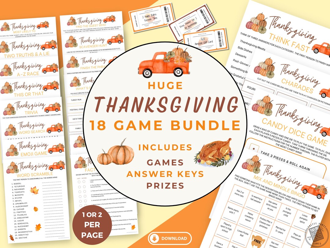 18 Printable Thanksgiving Games, Thanksgiving Games Bundle, Holiday Ice ...