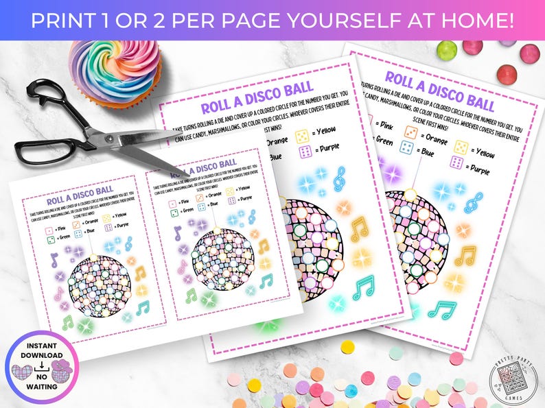 Neon Disco Ball Roll A Dice Game, Pink Disco Ball Birthday Party Games ...
