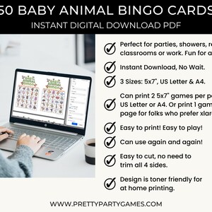 Cute Baby Zoo Animal Bingo Game, 50 Unique Bingo Cards for Kids, Fun ...