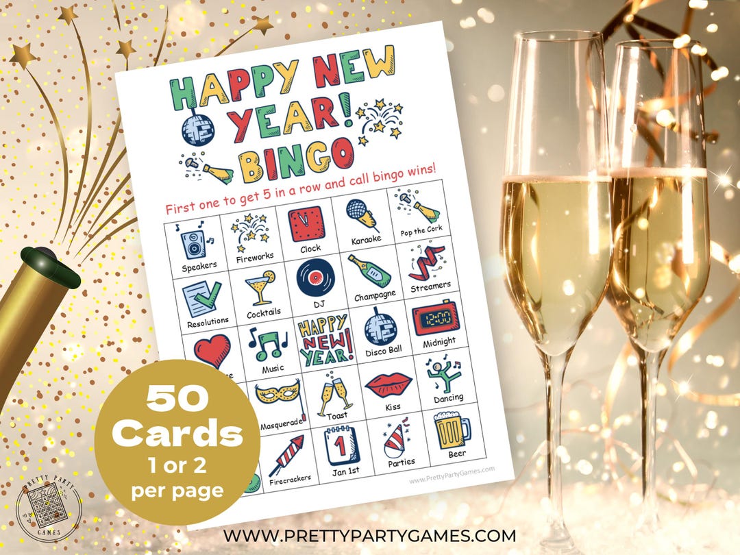50 Printable New Years Bingo Cards, Work Holiday Bingo Game, New Years ...