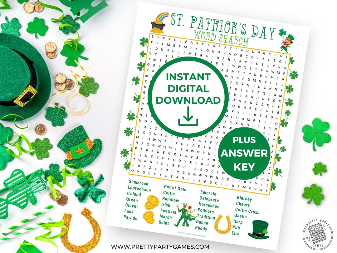 Printable St Patrick Day Word Search Game + Answer Key, Fun St. Patrick ...