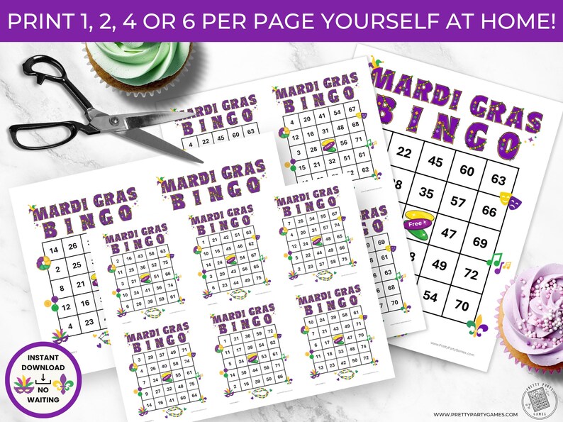 500 Mardi Gras Bingo Cards With Numbers, Mardi Gras Party Games for ...