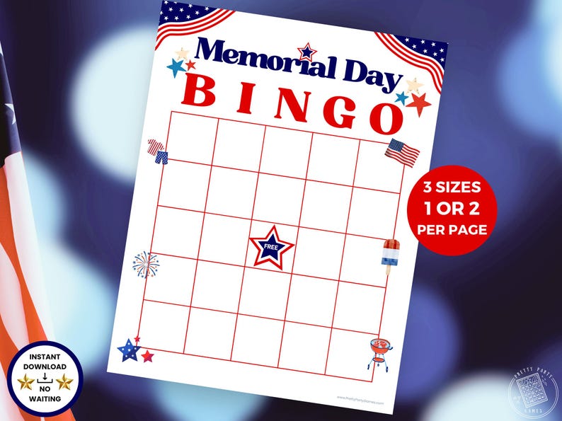 Memorial Day Blank Printable Bingo Card, Memorial Day Party Games ...