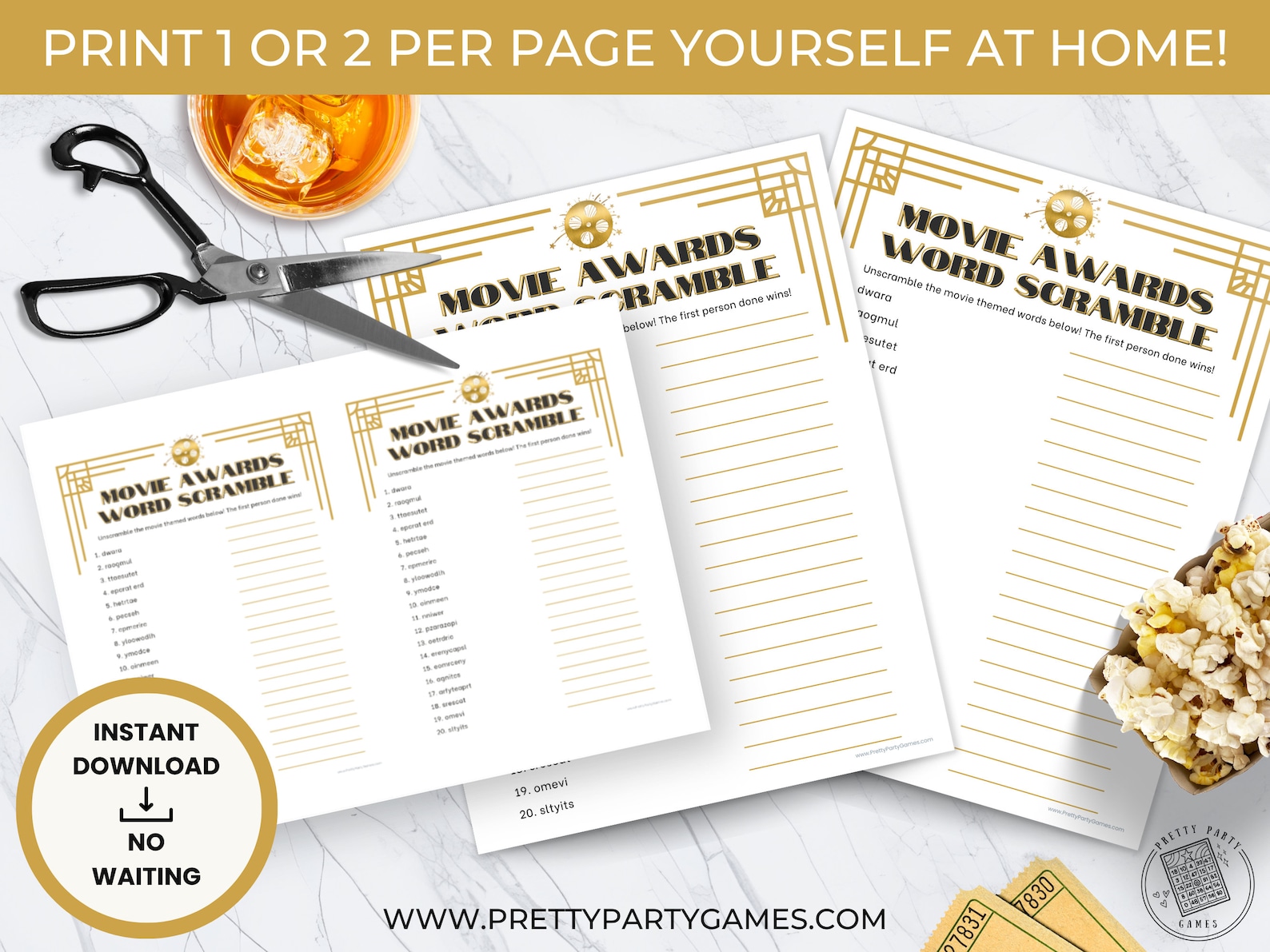 Movie Awards Word Scramble With Answer Key, Movie Awards Party Games ...