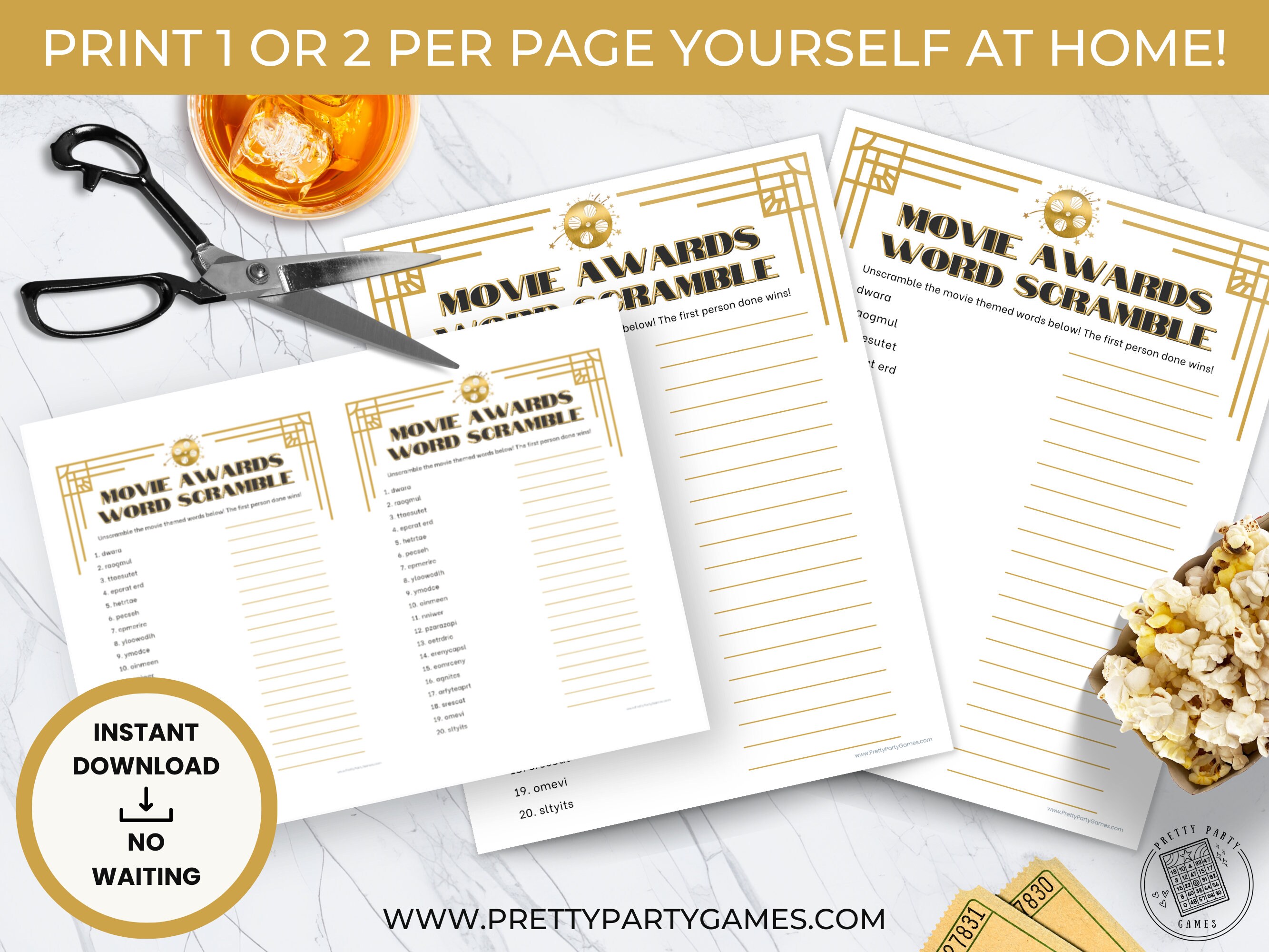 Movie Awards Word Scramble With Answer Key, Movie Awards Party Games ...