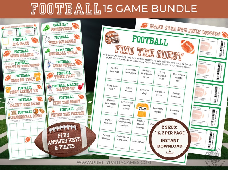 15 Printable Football Party Games Bundle, Fun Games for a Football ...