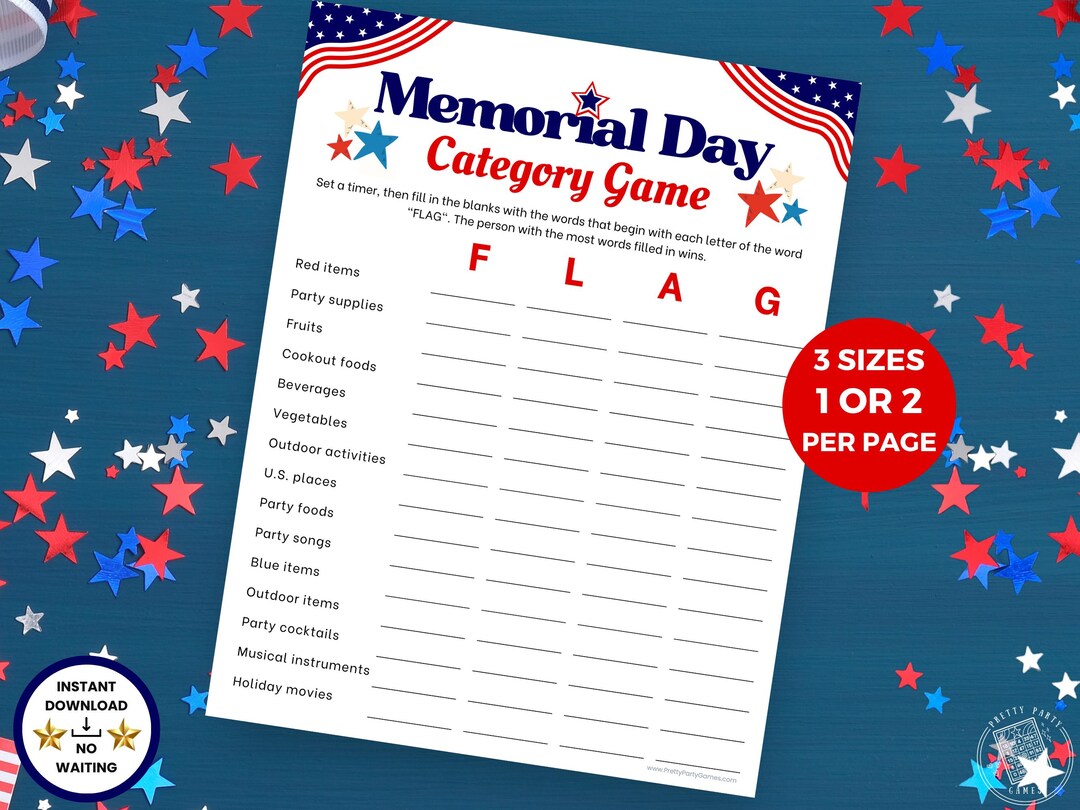 Memorial Day Name 4 Words Game, Printable Memorial Day Party Games ...