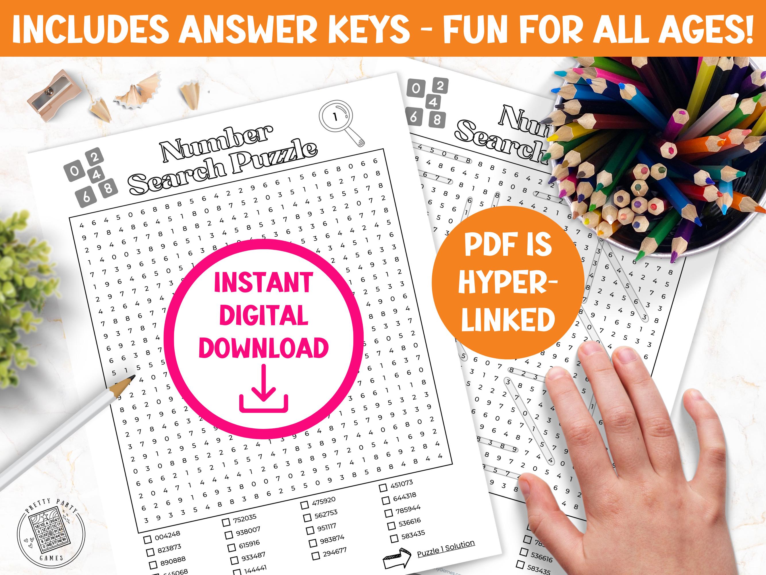 Number Search Puzzle Book, 50 Printable Numeric Word Search Puzzles and ...
