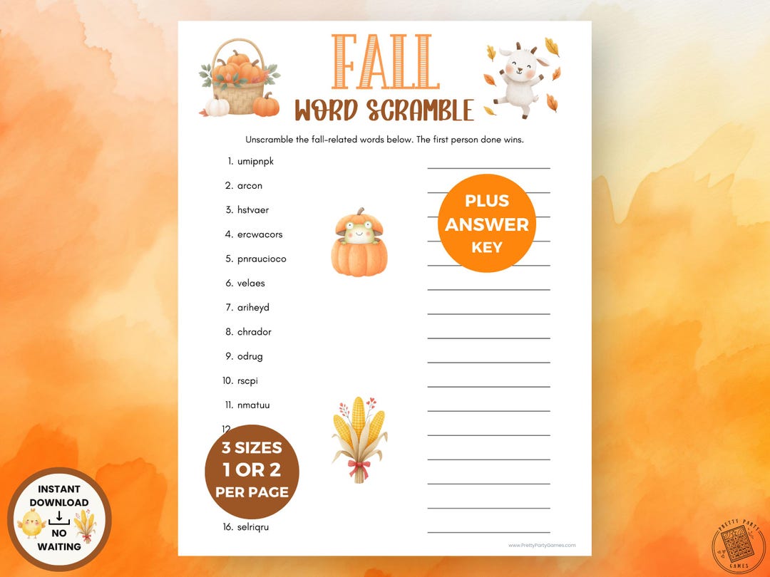Fall Word Scramble Game, Cozy Autumn Party Games for Harvest Festivals ...