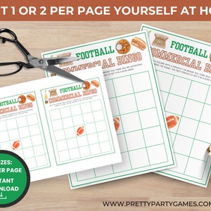 Football Commercial Bingo Card Printable, Unique Bingo Game for Sunday ...