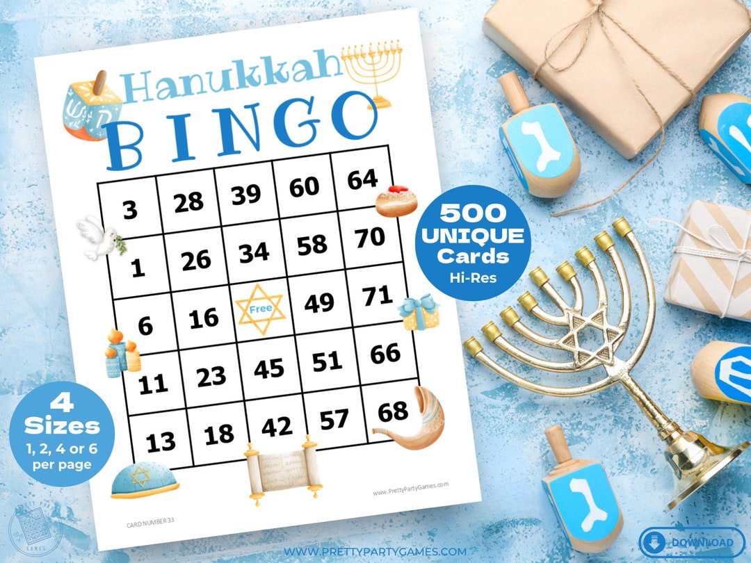 500 Printable Hanukkah Bingo Cards With Numbers, Fun Holiday Bingo Game ...