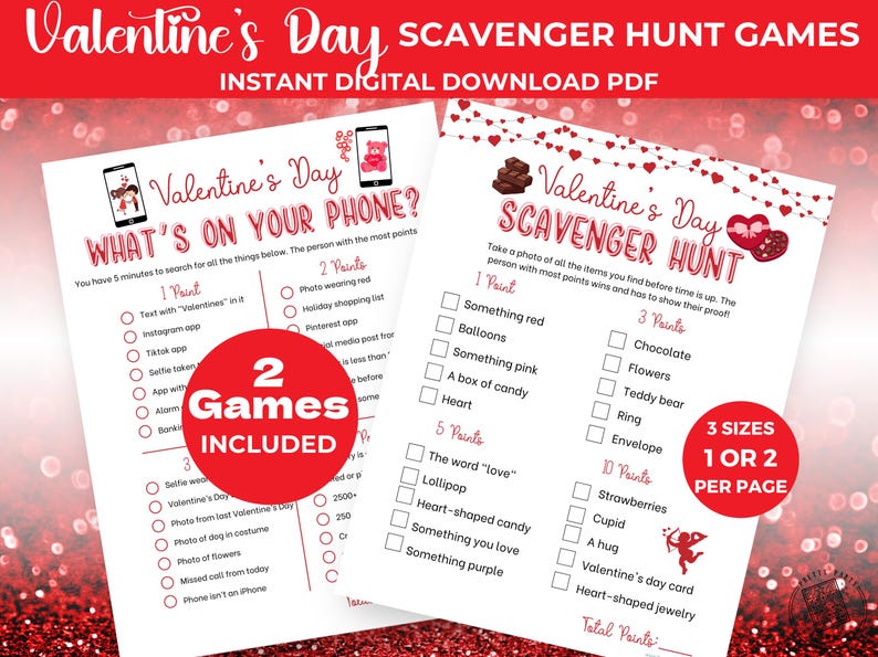 2 Valentine's Day Party Games, Valentines Scavenger Hunt + Valentines ...