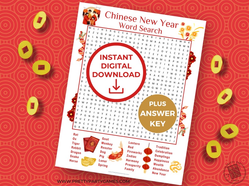 Chinese New Year Word Search Printable for Kids & Adults + Answer Key ...