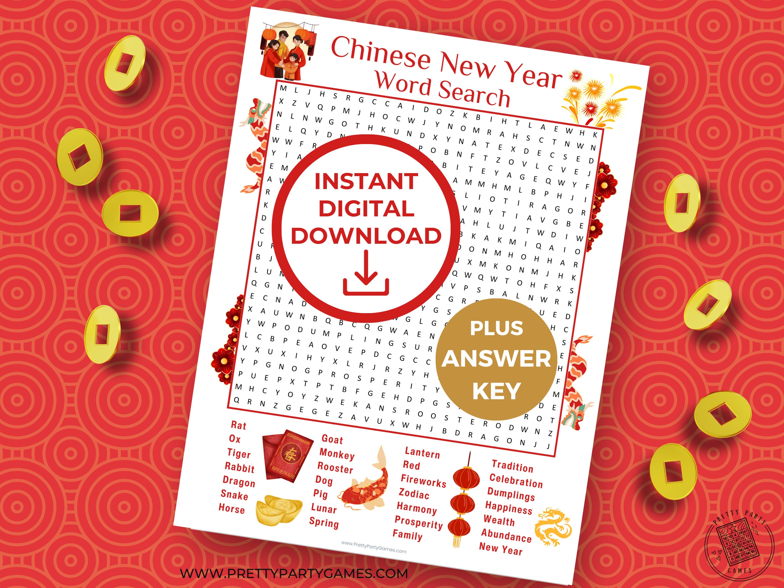 Chinese New Year Word Search Printable for Kids & Adults + Answer Key ...