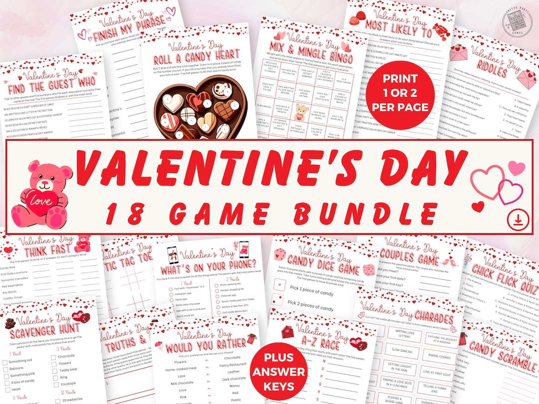 18 Printable Valentines Day Games Bundle, Great for Classroom Work ...