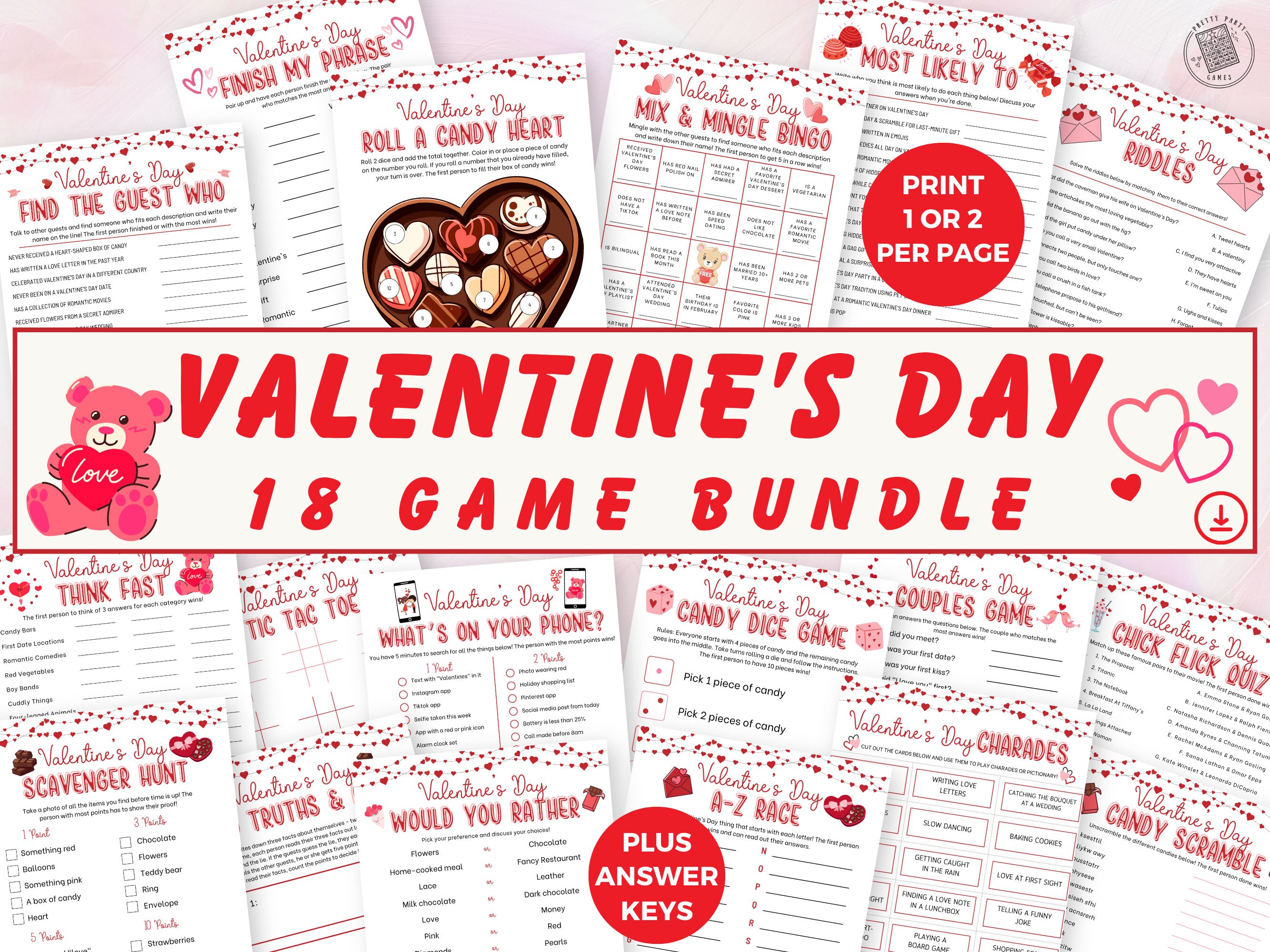 18 Printable Valentines Day Games Bundle, Great for Classroom Work ...