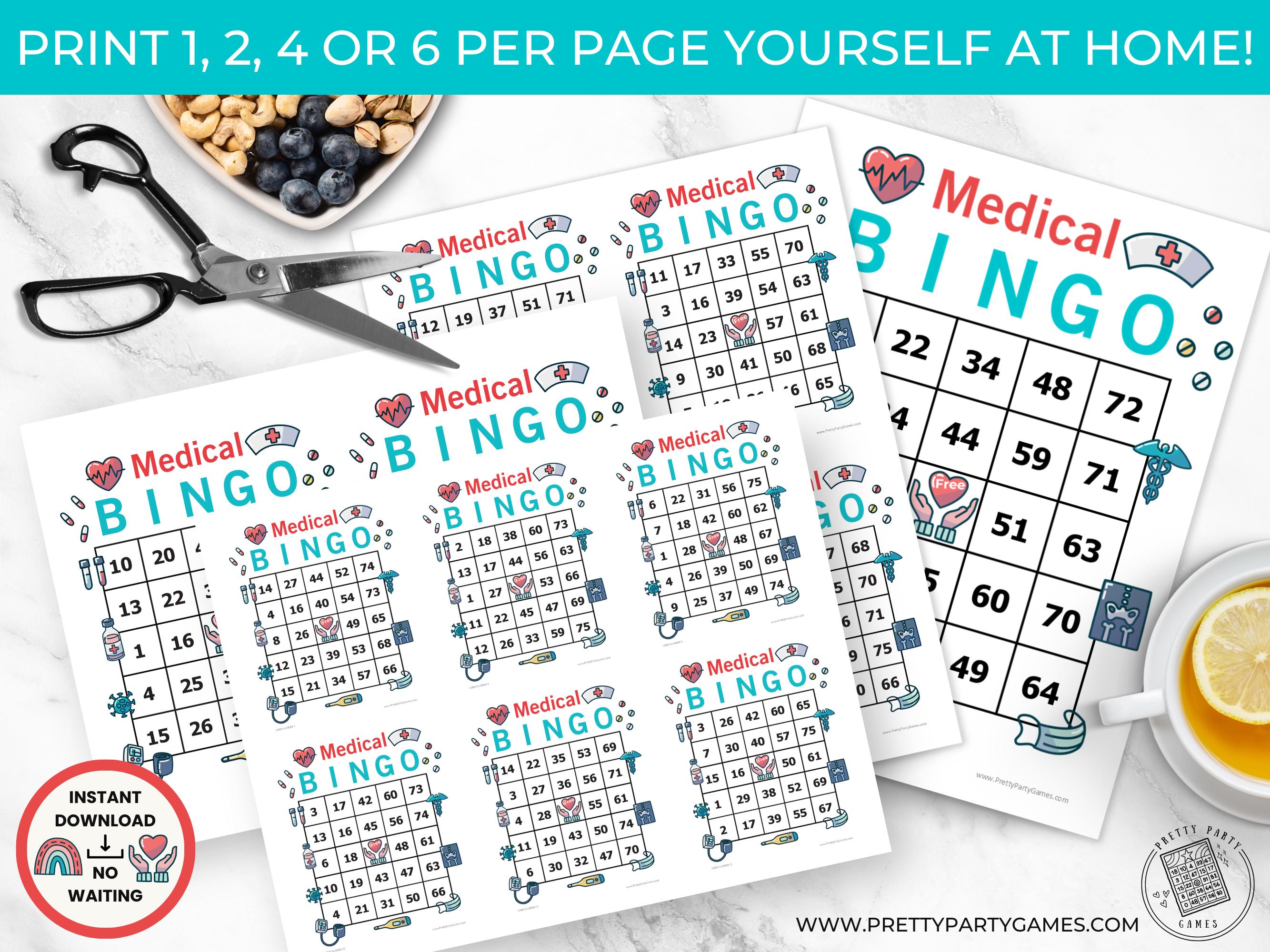 50 Printable Medical Bingo Cards With Numbers, Health Bingo for Nurse ...