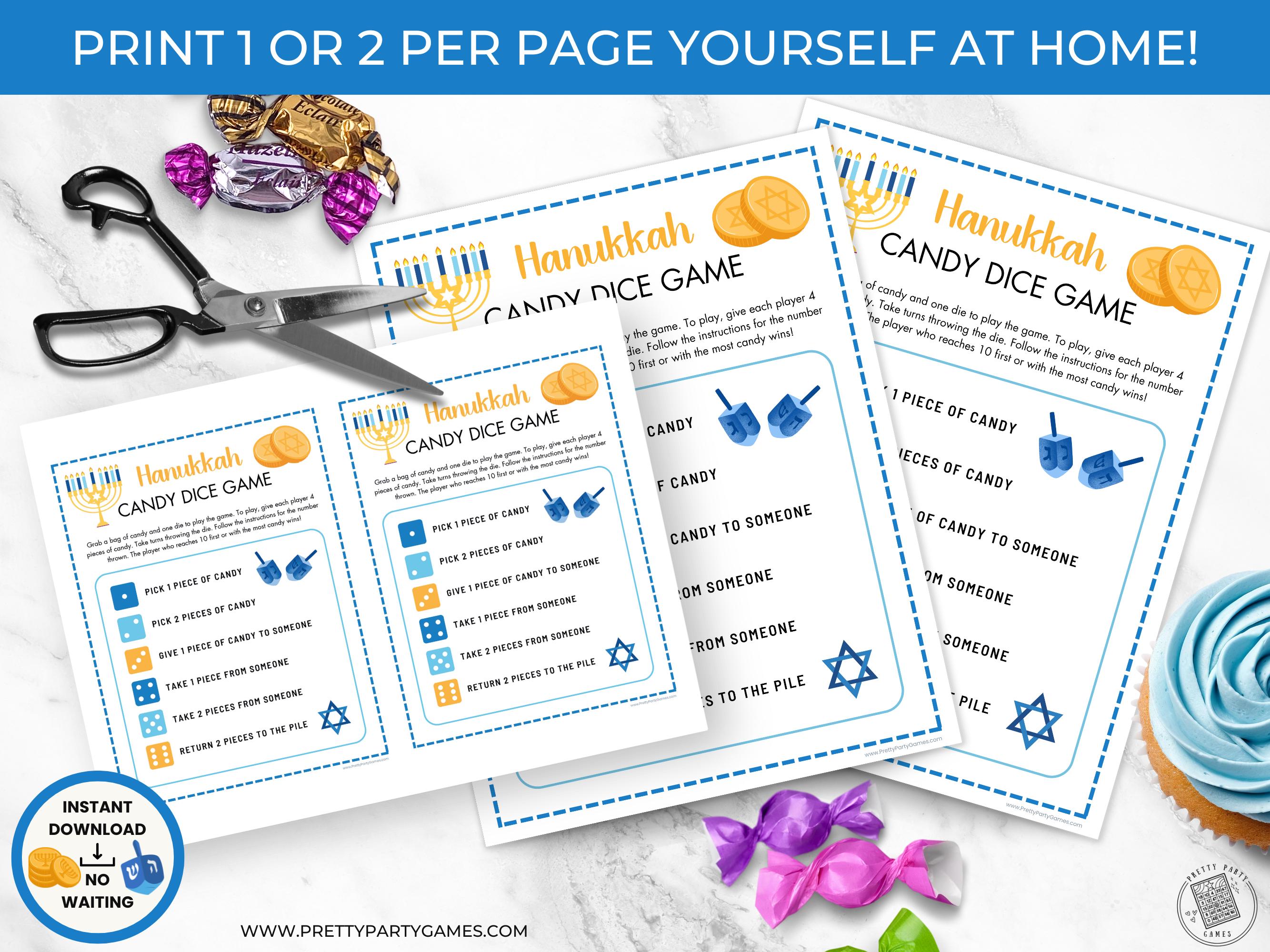 Hanukkah Candy Dice Game Printable, Roll the Dice Holiday Party Game ...