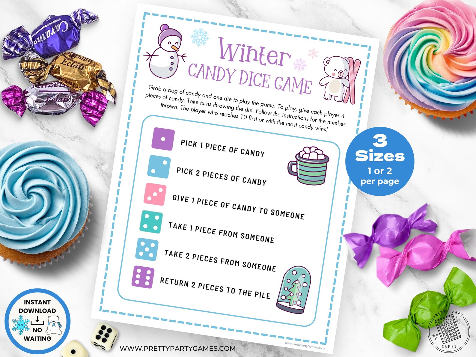 Winter Candy Dice Game Printable, Roll the Dice Winter Wonderland Game ...