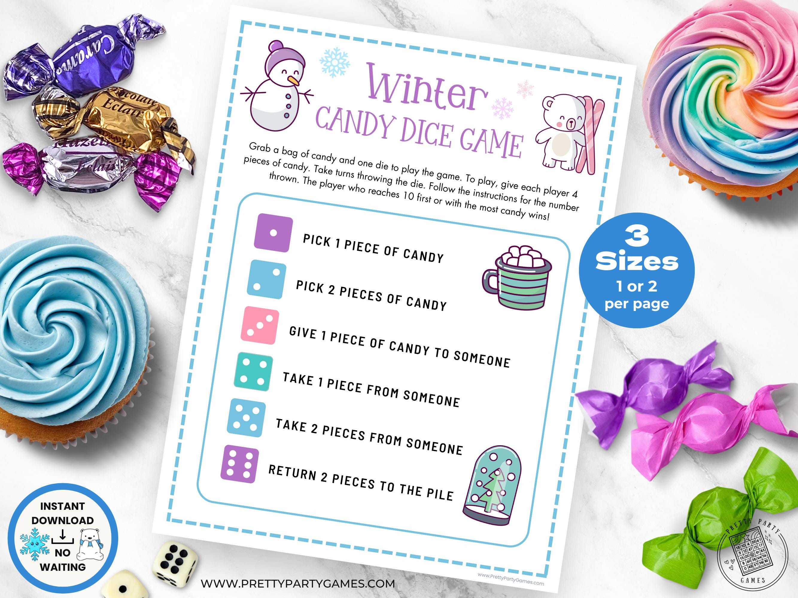 Winter Candy Dice Game Printable, Roll the Dice Winter Wonderland Game ...