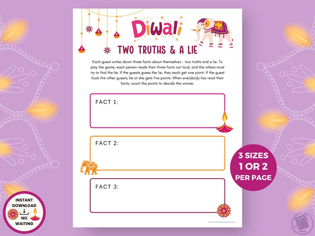 Diwali Two Truths and a Lie Printable Ice Breaker Game, Festival of ...