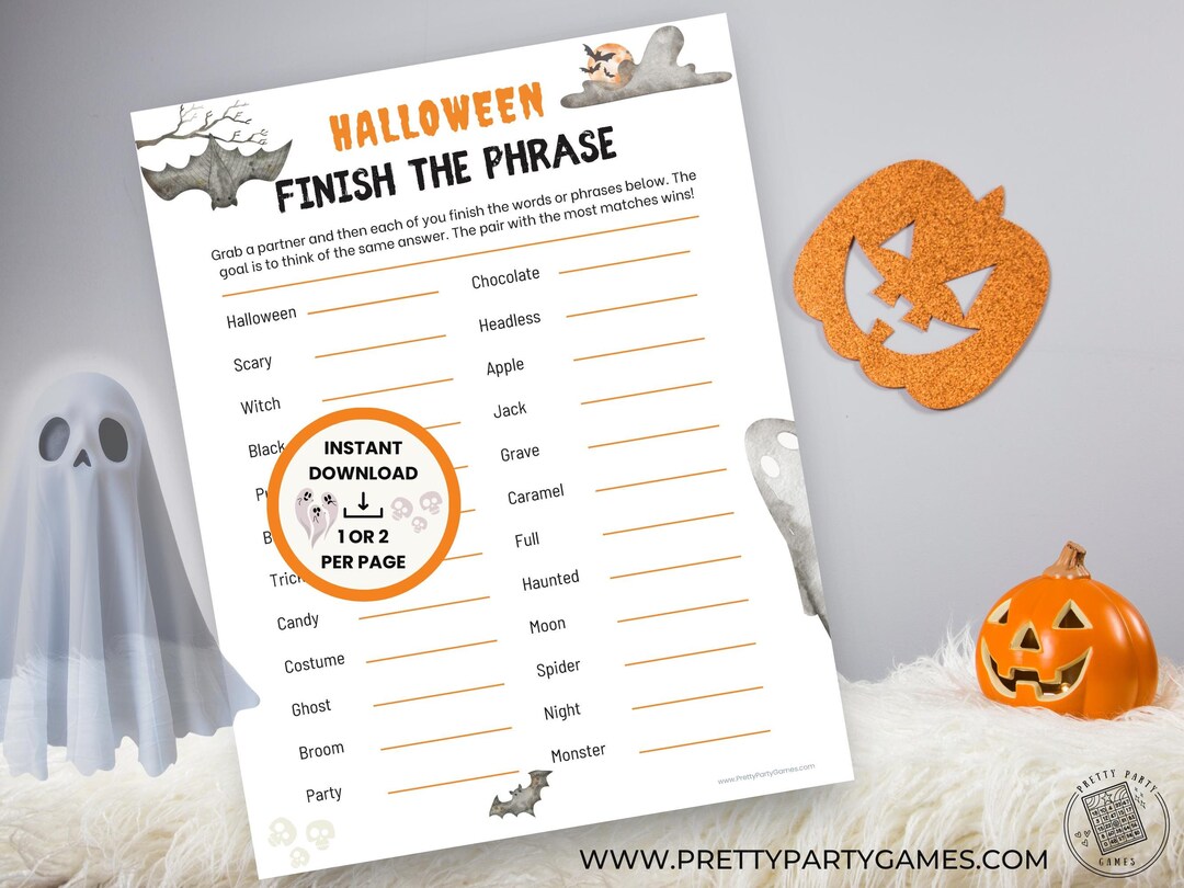 Halloween Finish the Phrase Game, Printable Halloween Party Games for ...