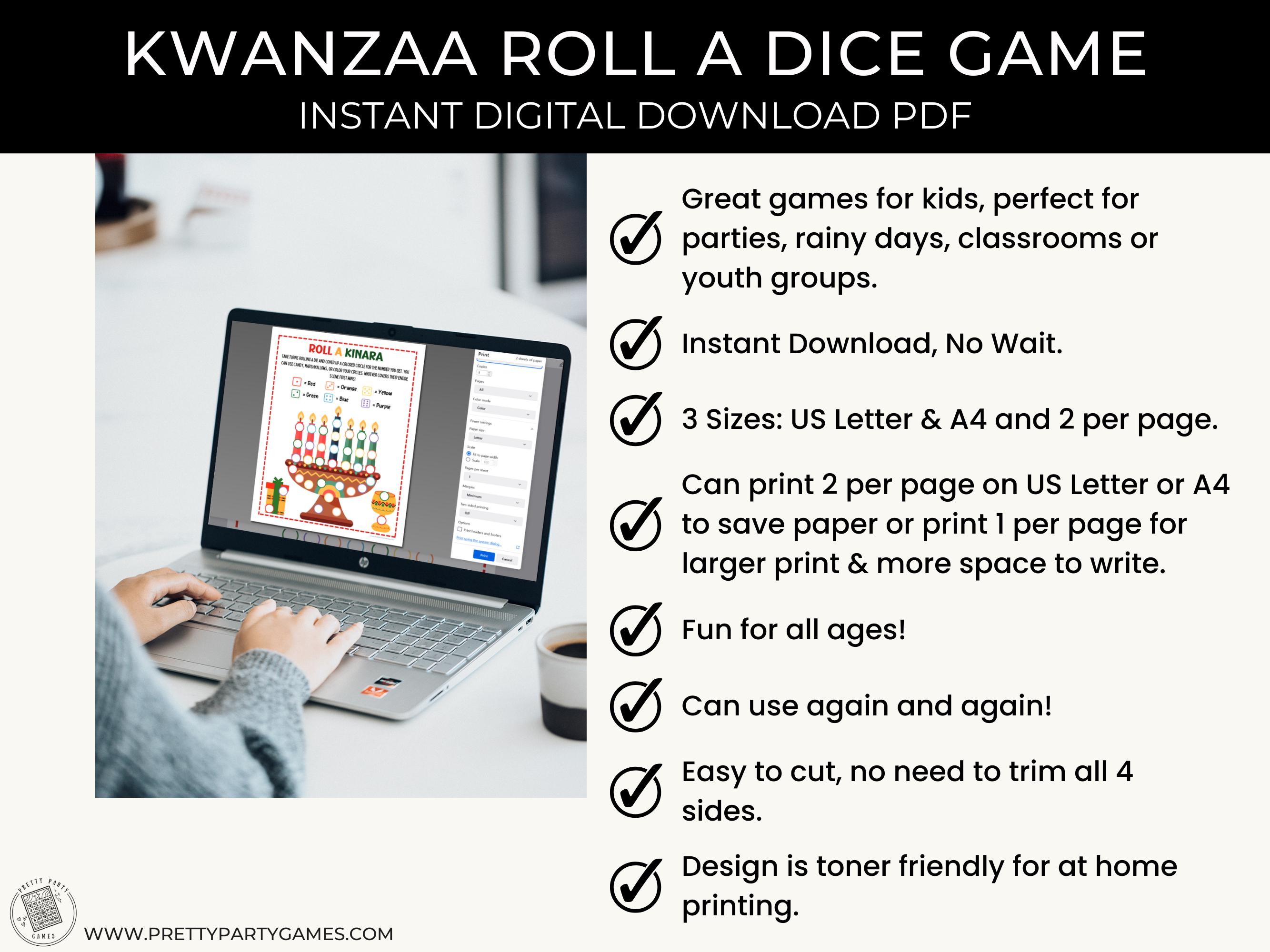 Kwanzaa Kinara Roll A Dice Printable Party Game, Kwanzaa Candy Dice ...