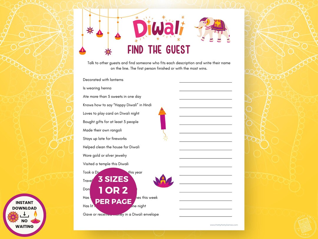 Diwali Find the Guest Icebreaker Printable, Festival of Lights Party ...
