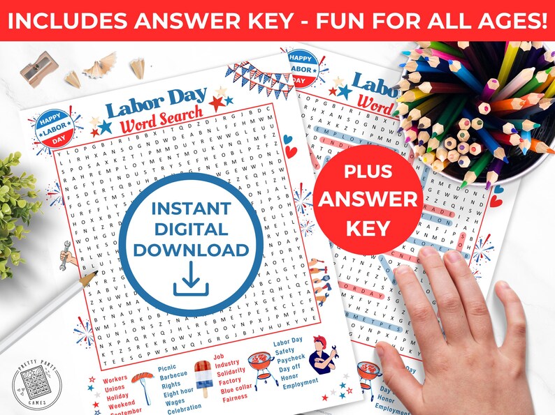 Labor Day Word Search Puzzle and Solution, Labor Day Games for Kids ...