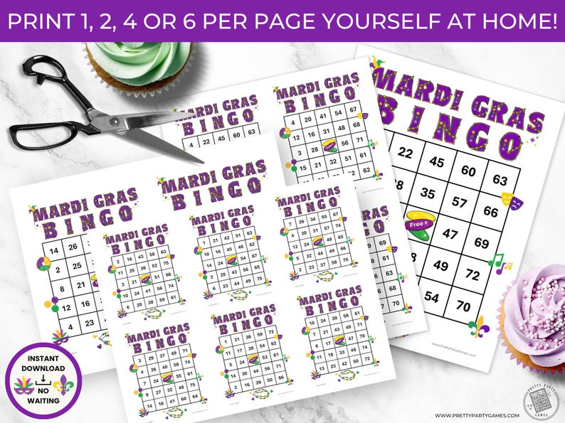 50 Printable Mardi Gras Bingo Cards With Numbers, Fat Tuesday Printable ...