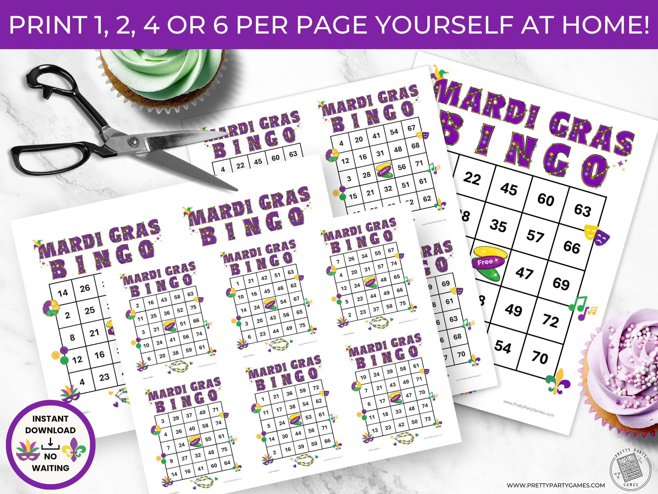 50 Printable Mardi Gras Bingo Cards With Numbers, Fat Tuesday Printable ...