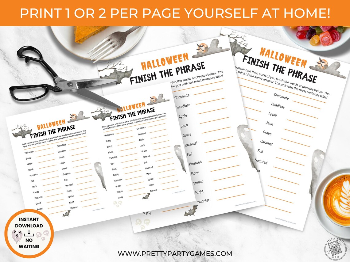 Halloween Finish the Phrase Game, Printable Halloween Party Games for ...