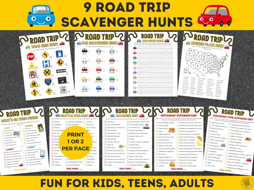 Road Trip Scavenger Hunt Bundle, 9 Roadtrip Scavenger Hunts for ...
