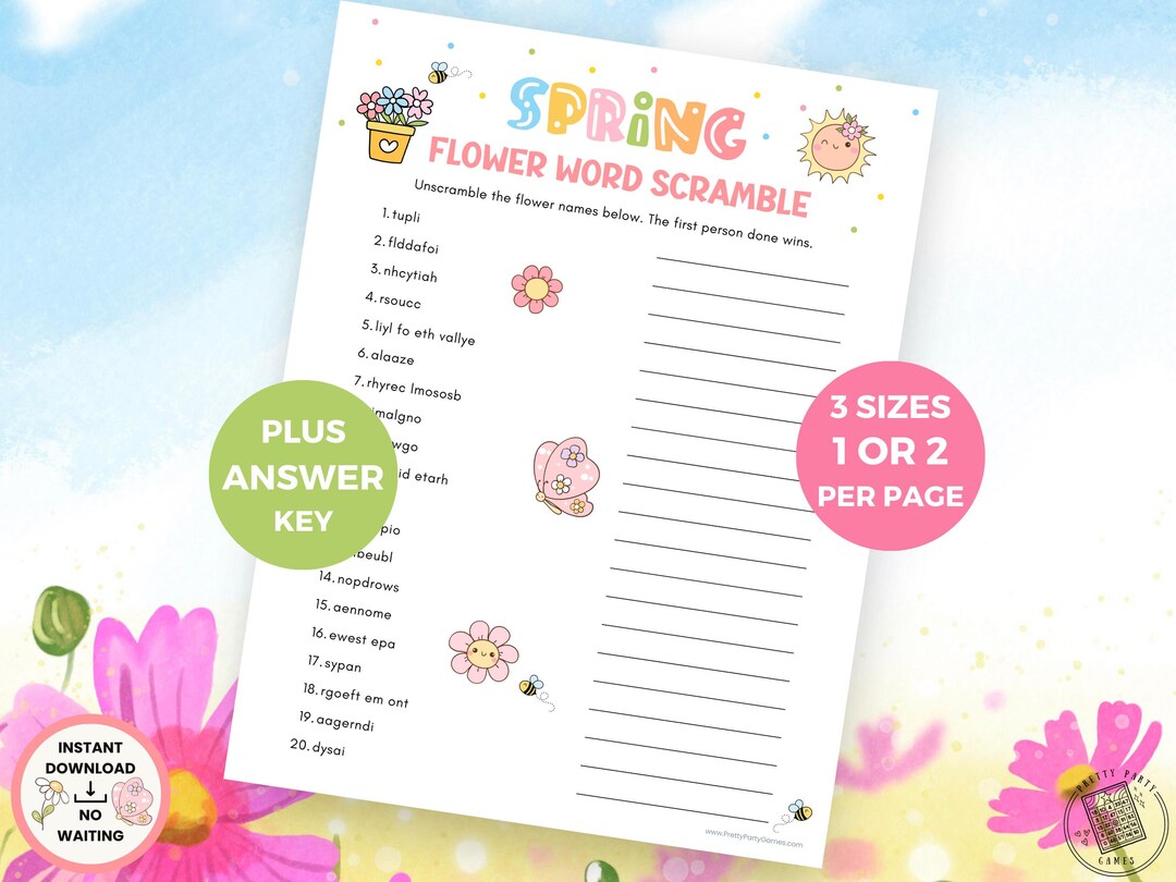 Floral Spring Word Scramble, Spring Flowers Theme Game for Kids, Office ...