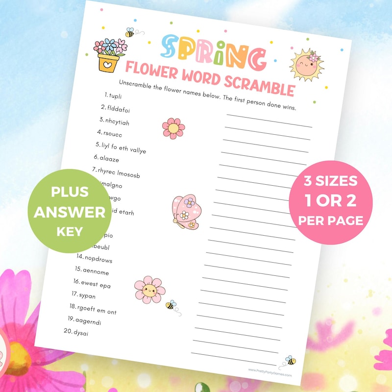 Flower Name Word Scramble - Etsy