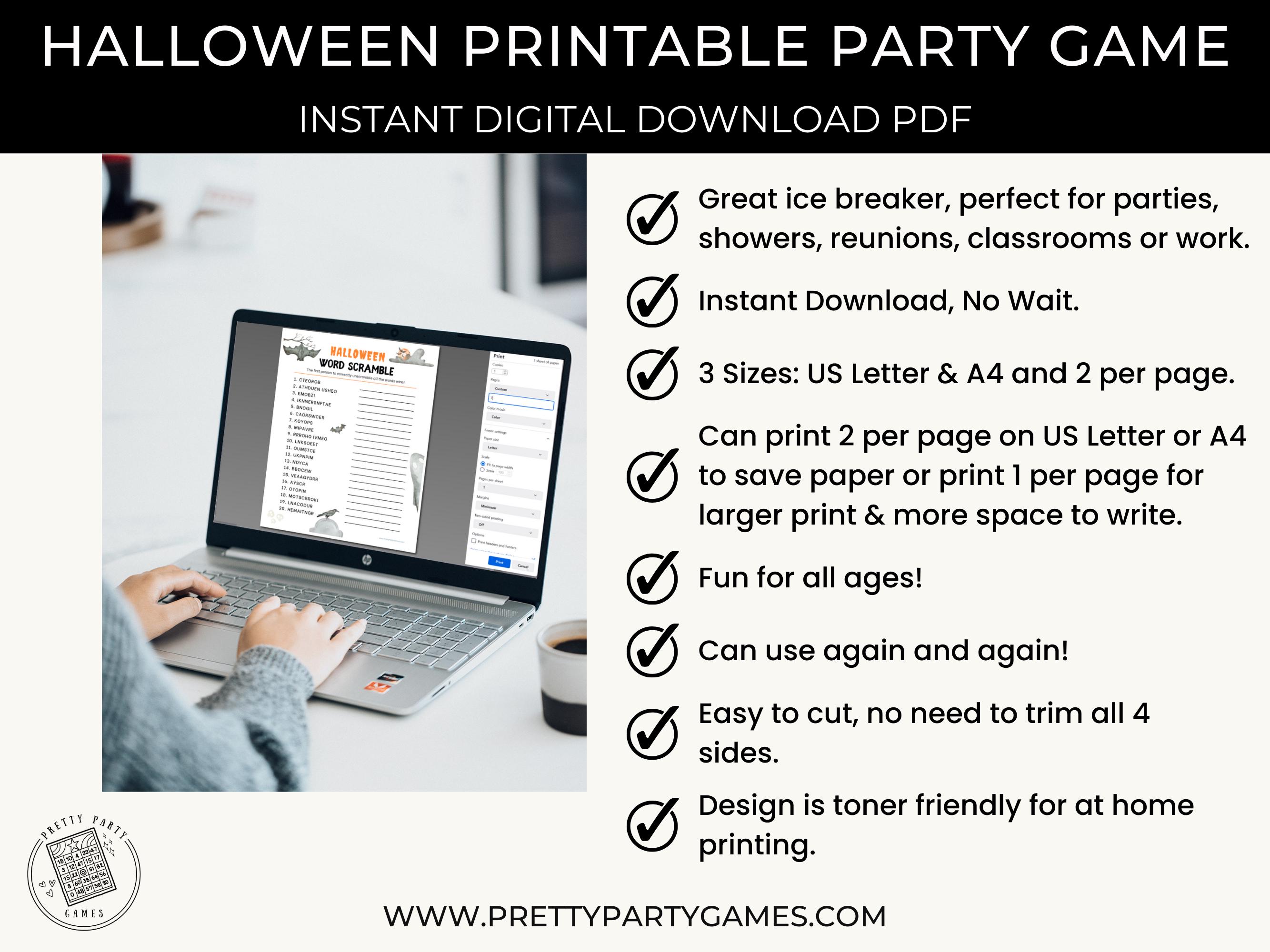 Halloween Word Scramble, Printable Halloween Party Games for Kids ...