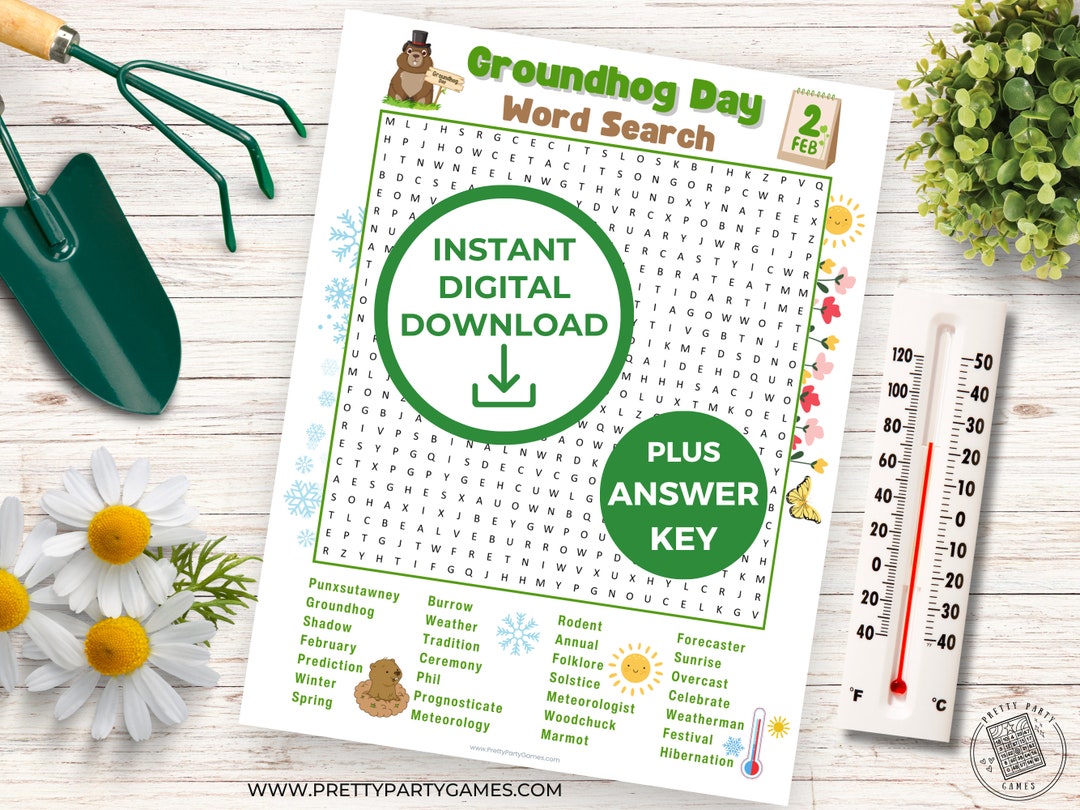 Groundhog Day Word Search Game for Adults & Kids + Answer Key, Fun ...