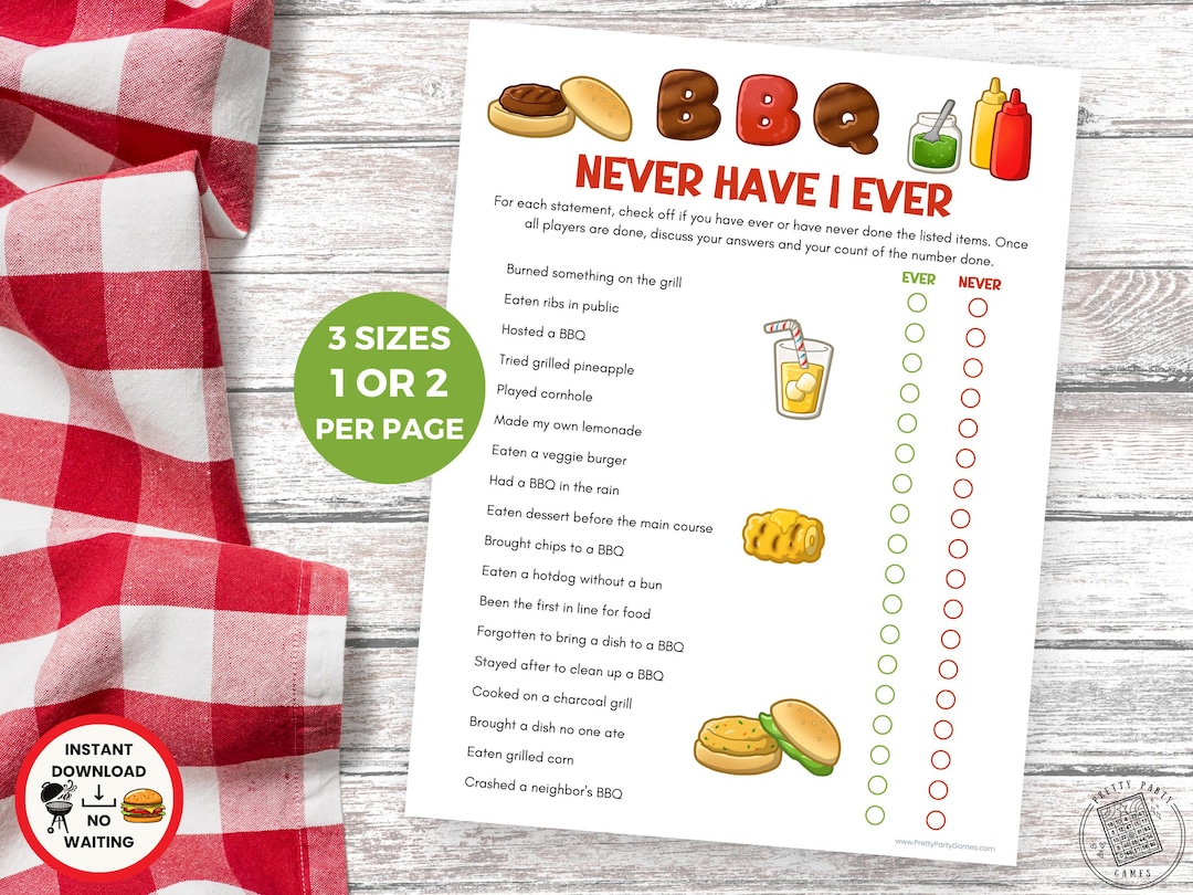 Backyard BBQ Never Have I Ever Game, Conversation Starter Ice Breaker ...