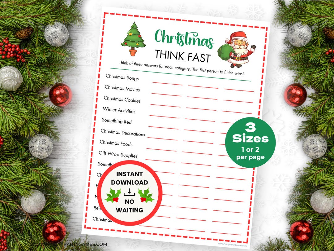 Christmas Think Fast Game, Christmas Party Games for Adults & Kids, Fun ...
