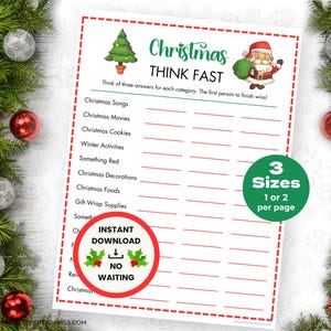 Christmas Think Fast Game, Christmas Party Games for Adults & Kids, Fun ...