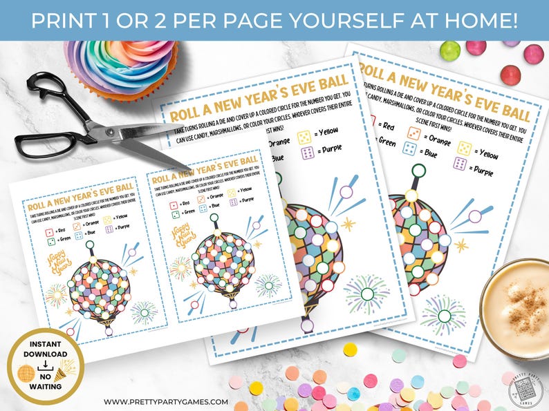 New Year's Eve Ball Drop Roll A Dice Game, New Years Candy Dice Game ...