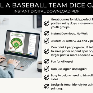Roll A Baseball Team Game, Baseball Theme Roll A Dice Game, Printable ...